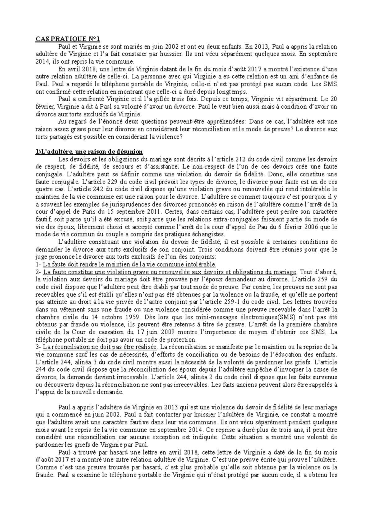 TD Seance 6 -Devoir maison Cas pratique - CAS PRATIQUE N° Paul et Virginie se sont mariés en ...
