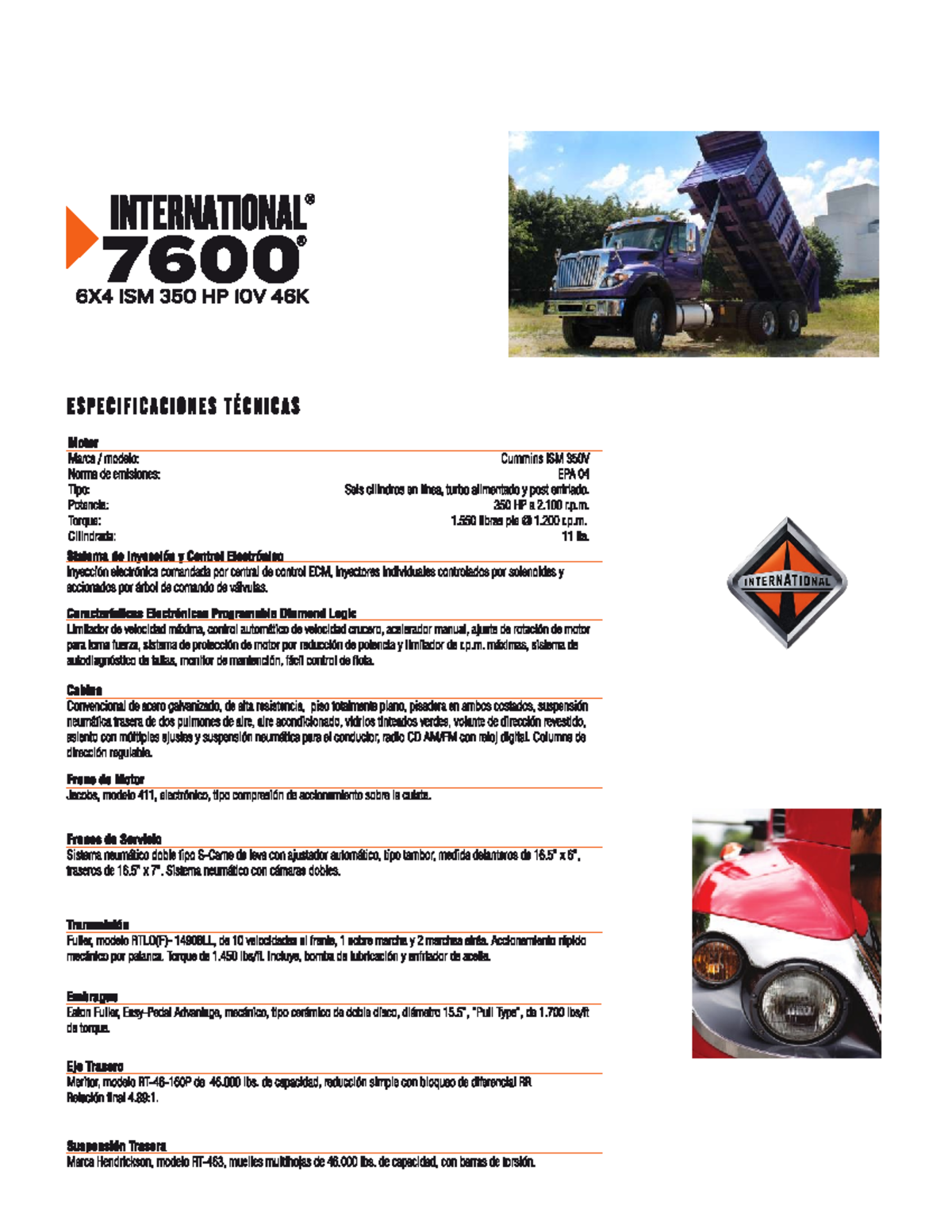 2. TTO Ficha Técnica del International 7600 R 6X4 ISM 350 HP - Studocu