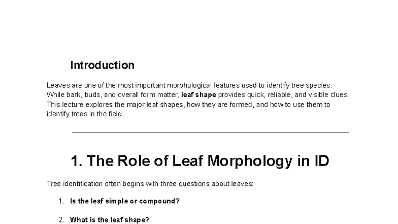 Lecture Notes: Leaf Morphology for Tree ID (BIO 101) - Studocu