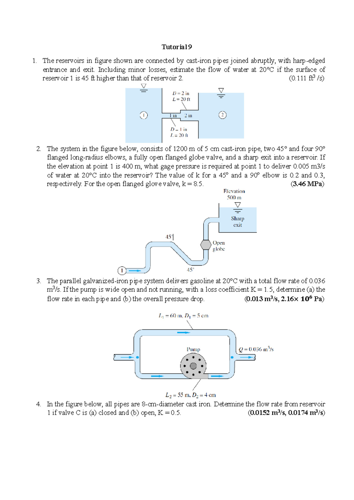 Fluid Mechanics Tutorial 9: Flow Calculations and Pipe Systems - Studocu