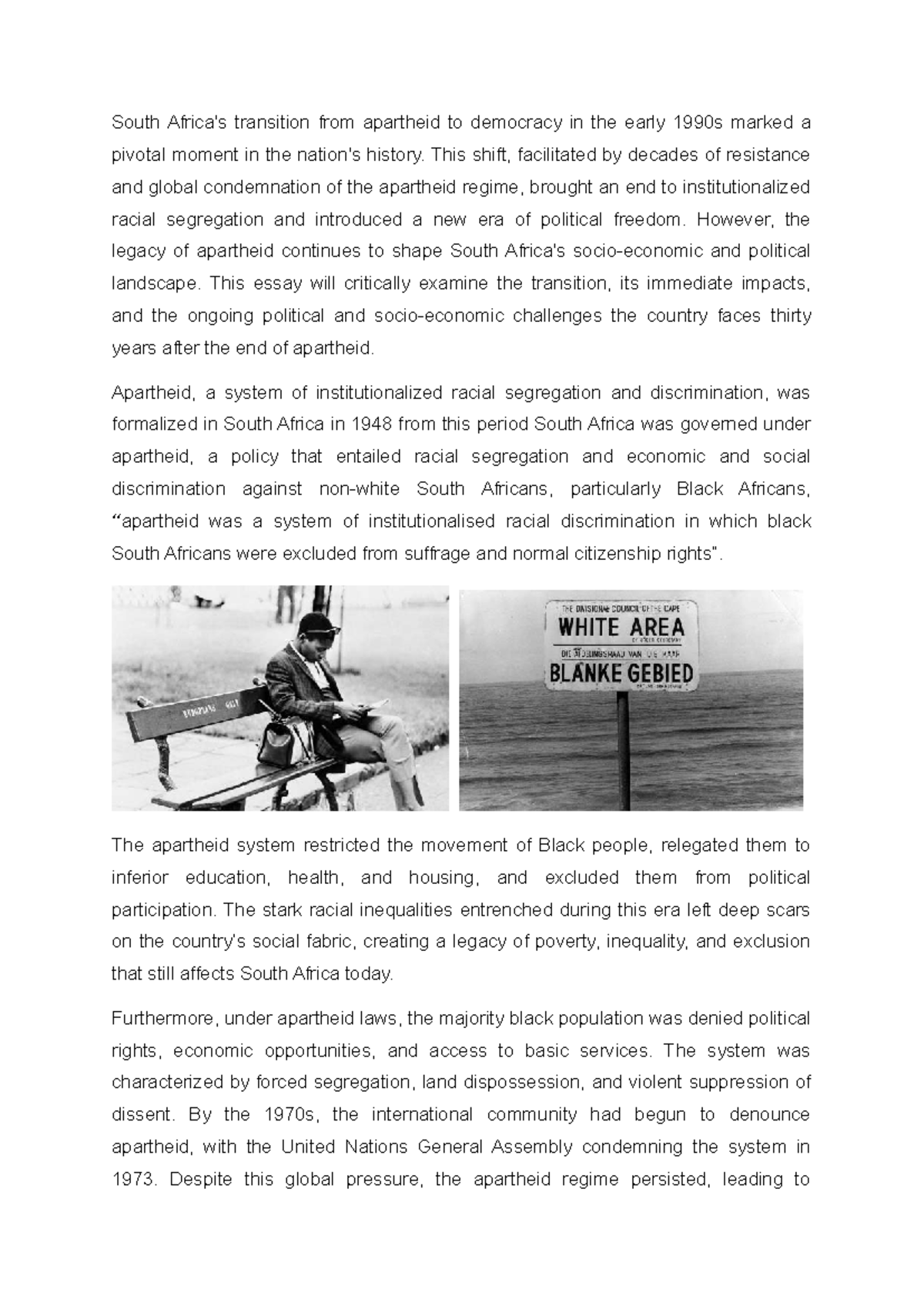 EDHS111 Major Assignment: Analyzing South Africa's Transition from ...