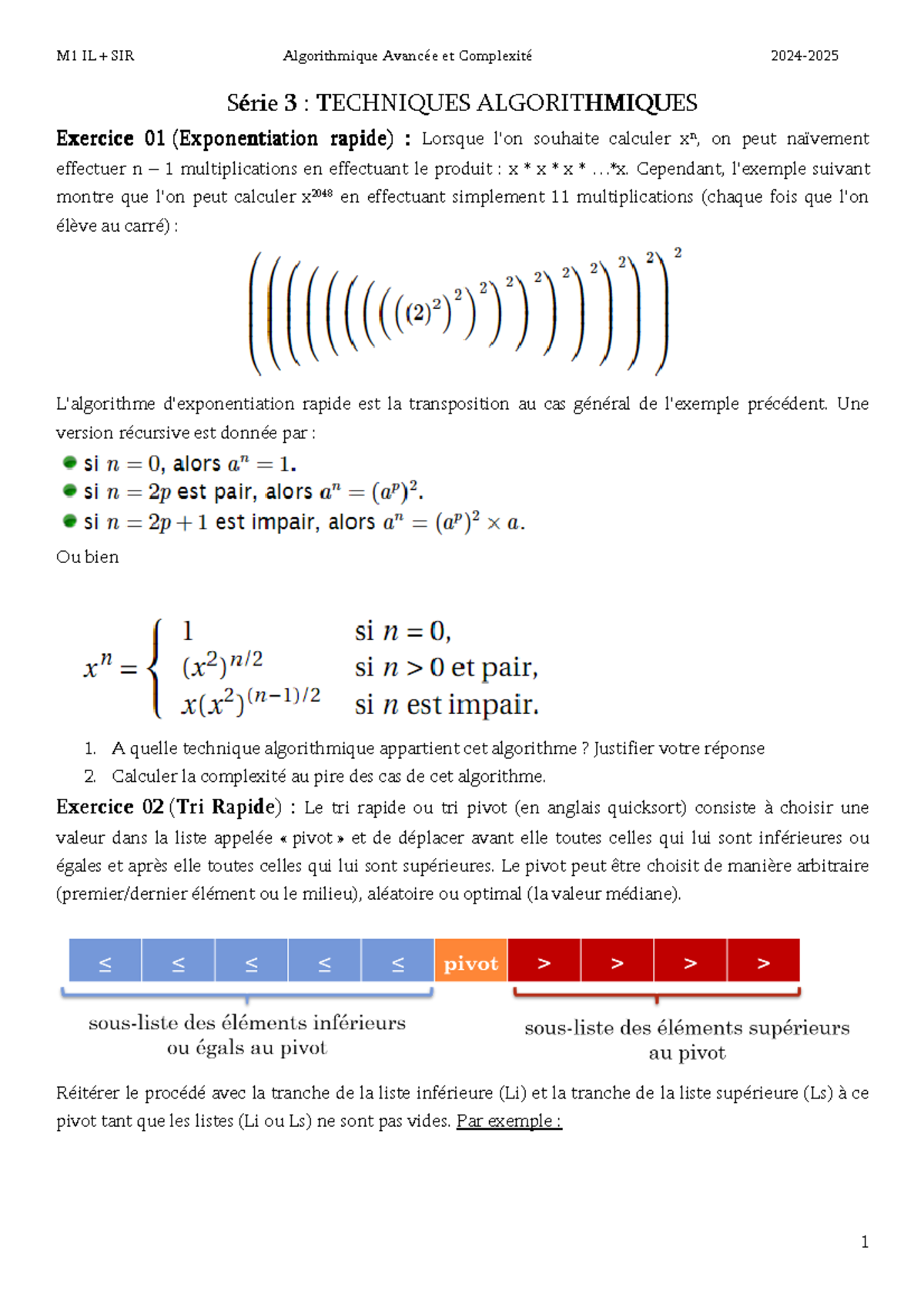 Série 3 : Techniques Algorithmique Avancée M1 IL - Exercices et ...