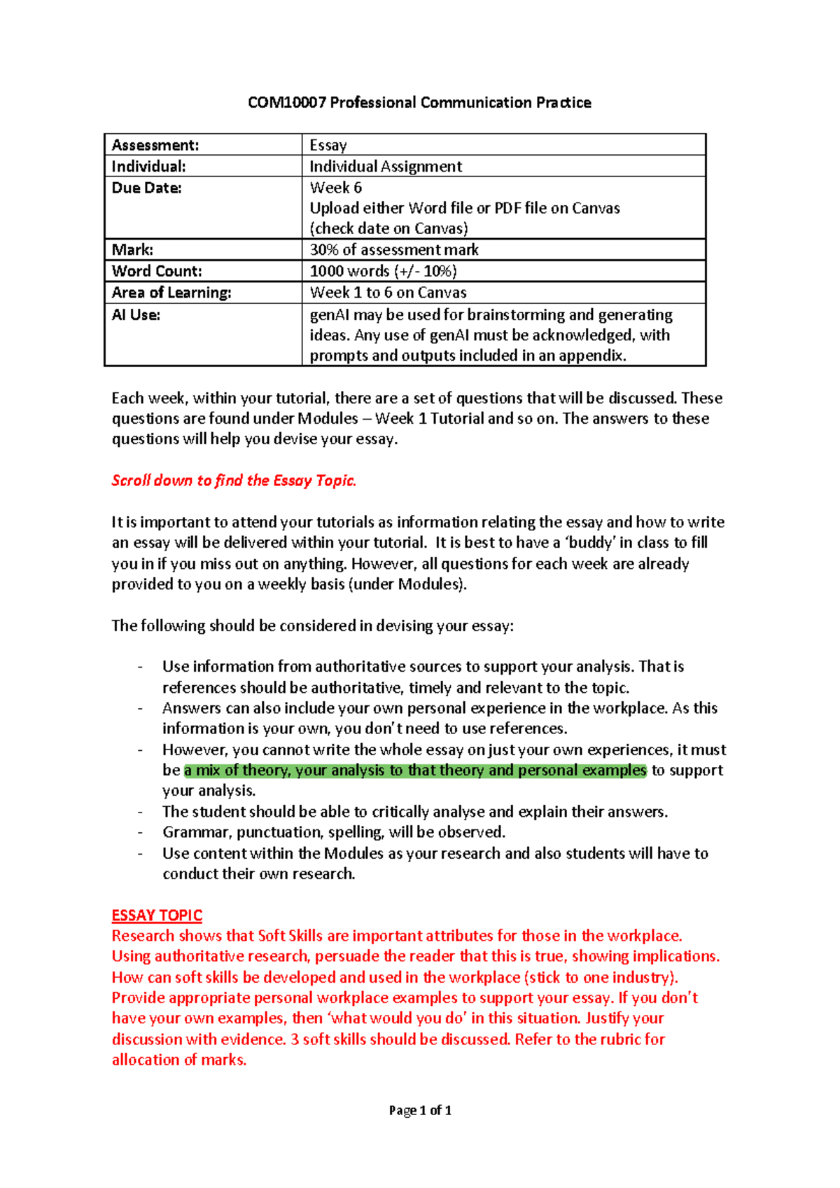 Professional Communication: Soft Skills Essay (Week 6) - Studocu