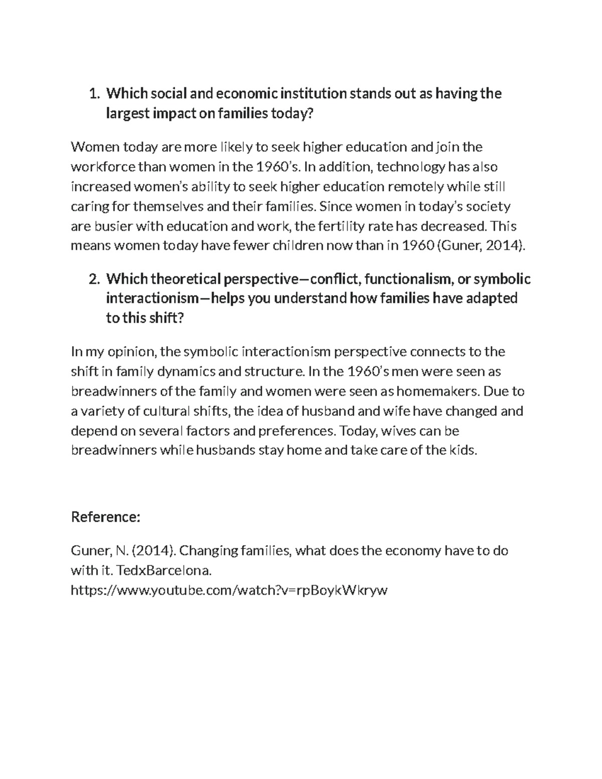 SOC317 Discussion 2: Impact of Economics on Family Dynamics - Studocu