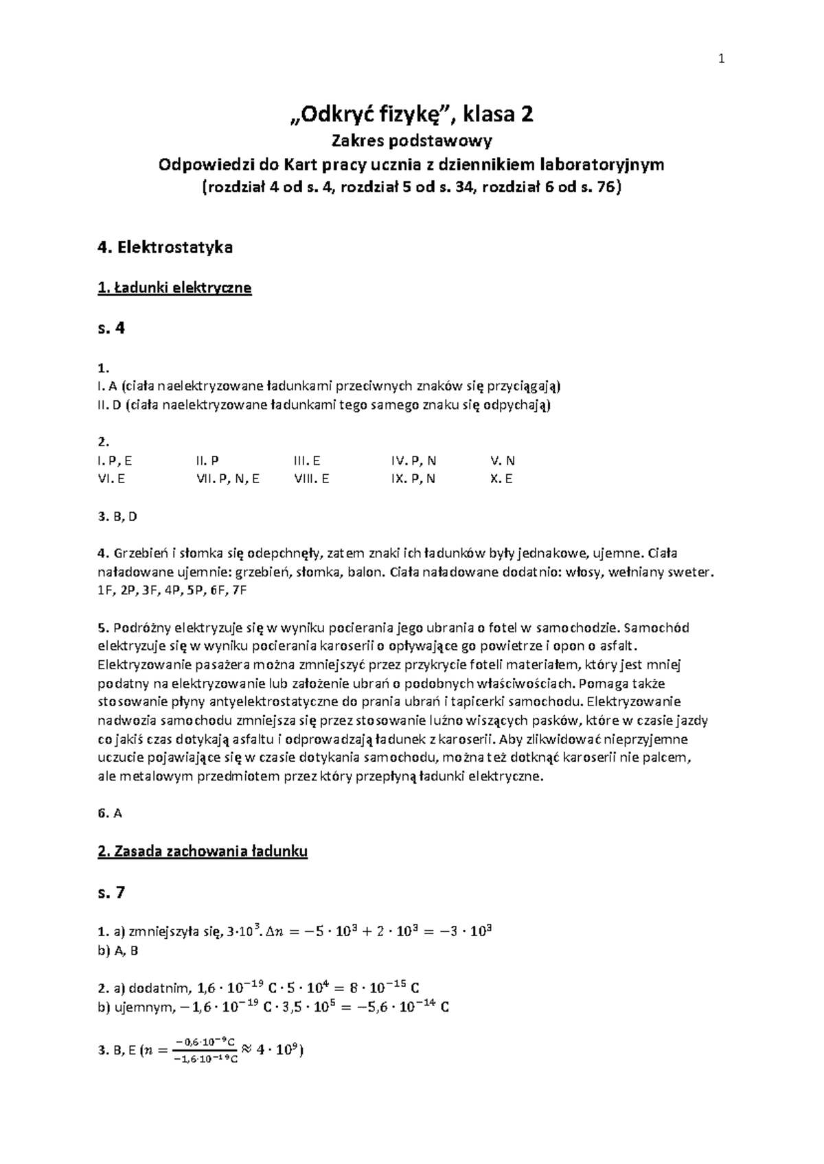 710461314 Odpowiedzi do Kart Pracy Ucznia Klasa 2: Elektrostatyka i ...