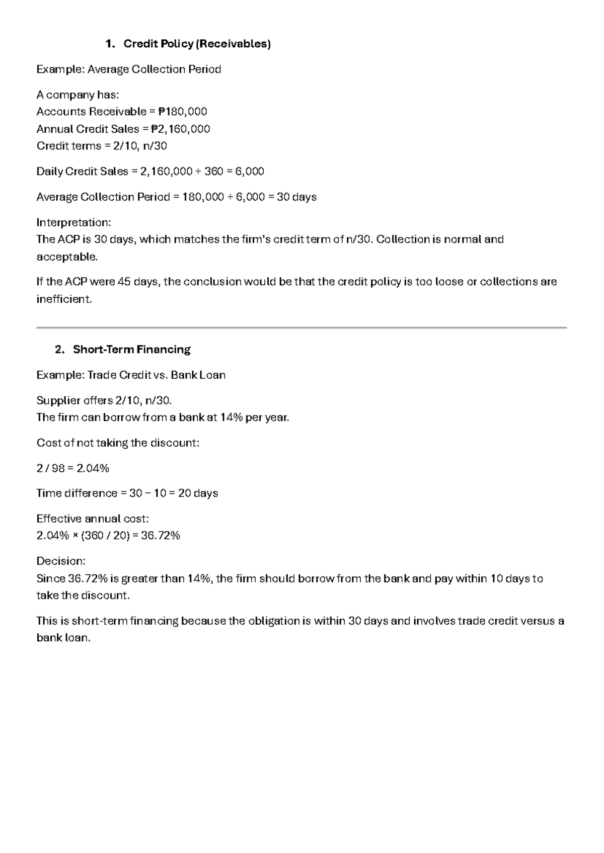Credit Policy & Financing Analysis: Sample Problem (FIN 101) - Studocu