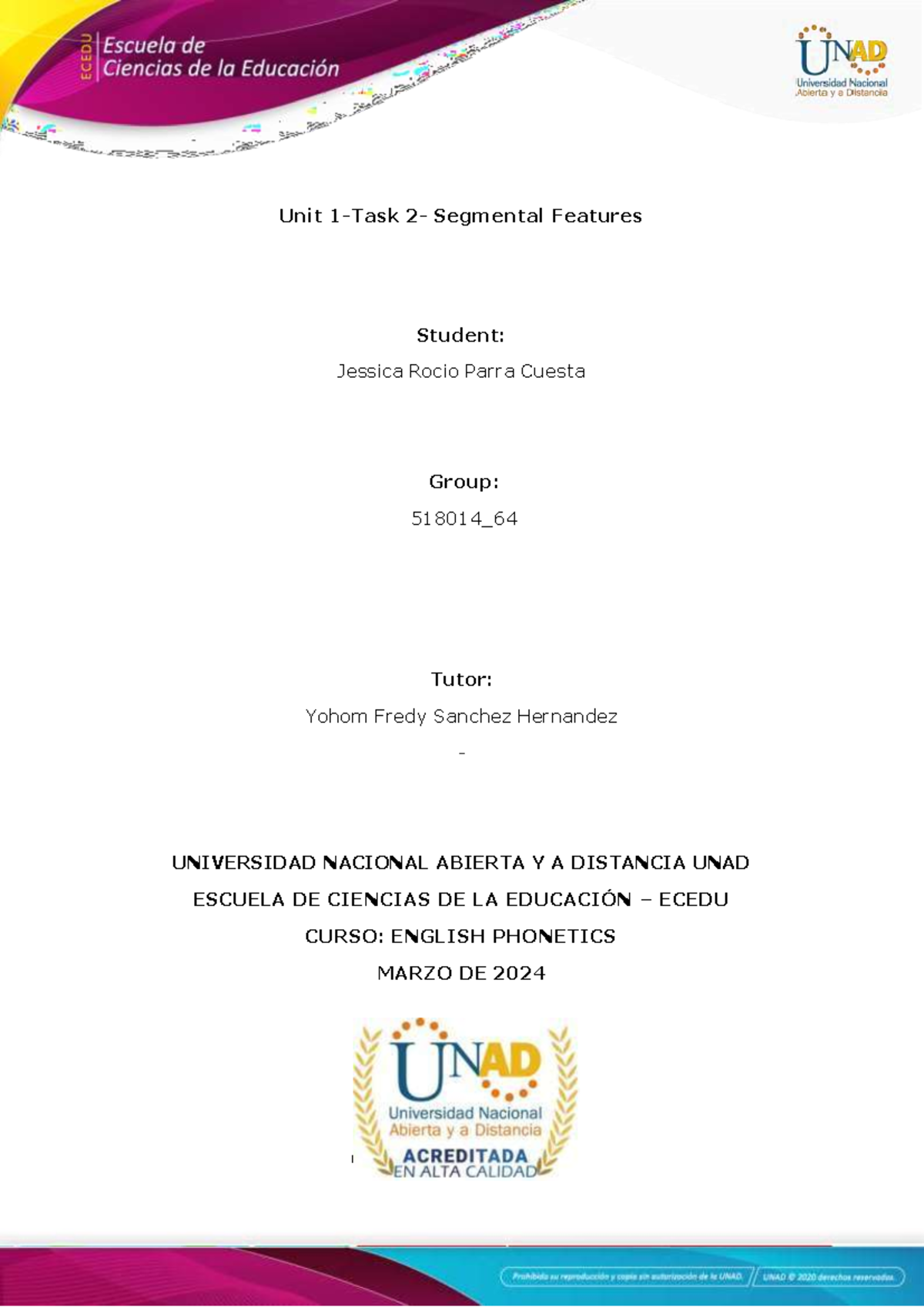 ENPH 101 - Unit 1 Task 2: Análisis de Segmental Features - Studocu