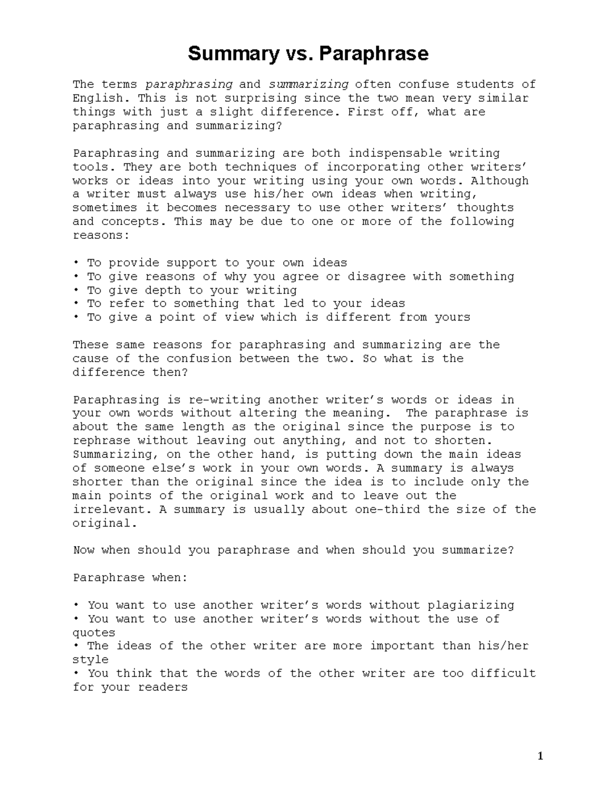 Summary vs. Paraphrase: Key Differences and Usage Guidelines - Studocu