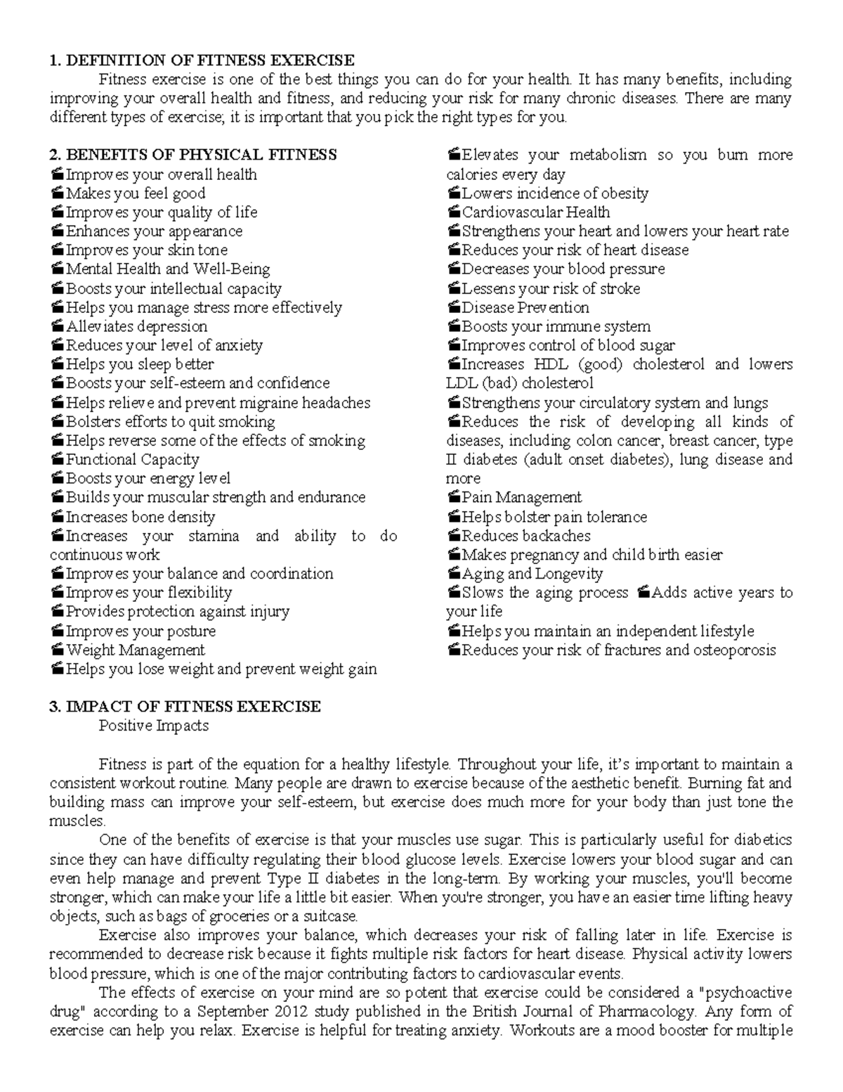 Exercise Handouts: Benefits, Principles & Impacts of Fitness Exercise ...