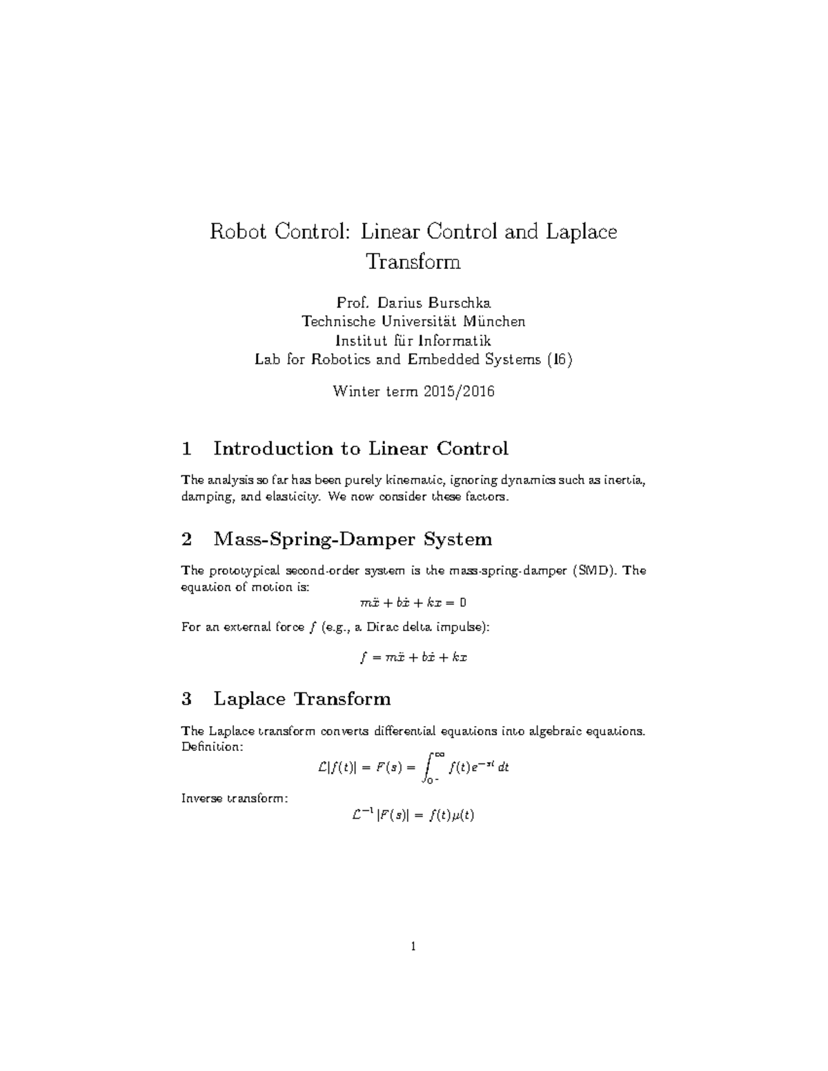 Chapter 7: Laplace Transform in Robot Control (I6) - Studocu