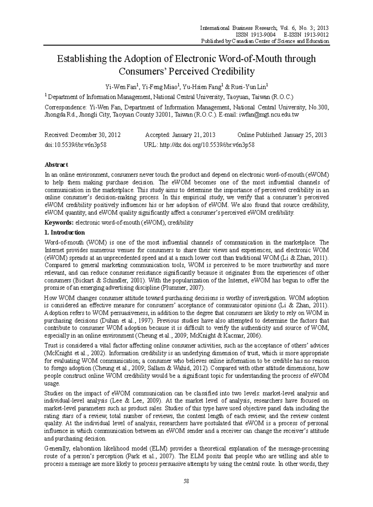 NCLQ - Establishing eWOM Credibility: Adoption Factors & Impact - Studocu