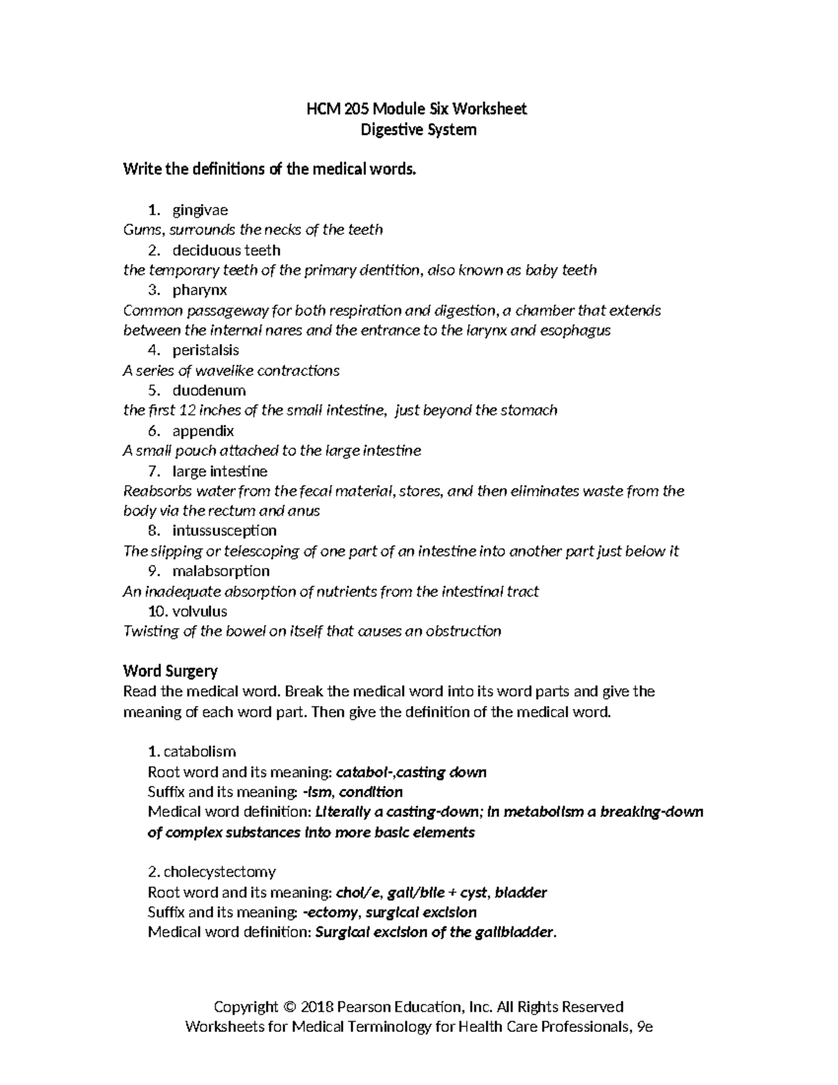 HCM 205 Module Six Worksheet: Digestive System Medical Terms - Studocu