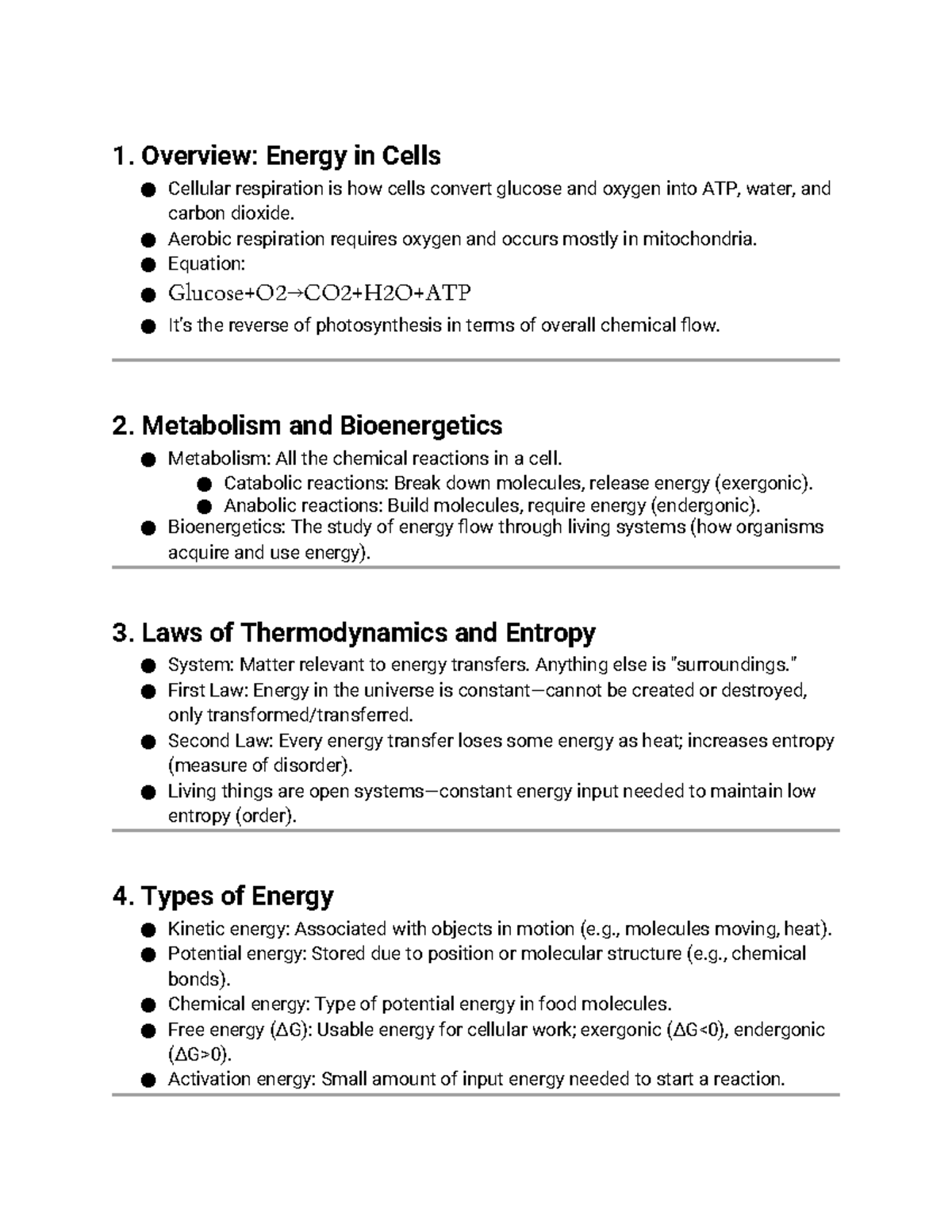 Biology 101: Cellular Respiration & Metabolism Overview - Studocu