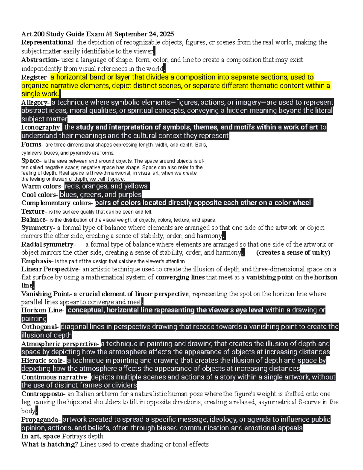 Art 200 Study Guide for Exam #1 - Key Concepts & Terms - Studocu