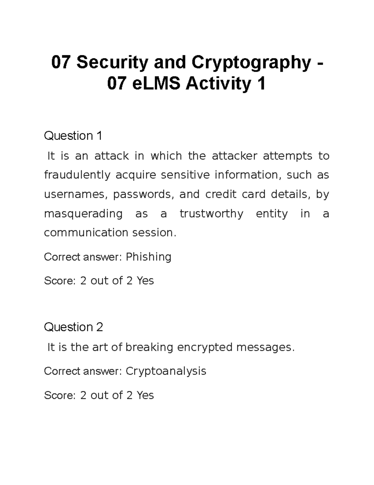 07 Security and Cryptography - 07 e LMS Activity 1 - Correct answer ...