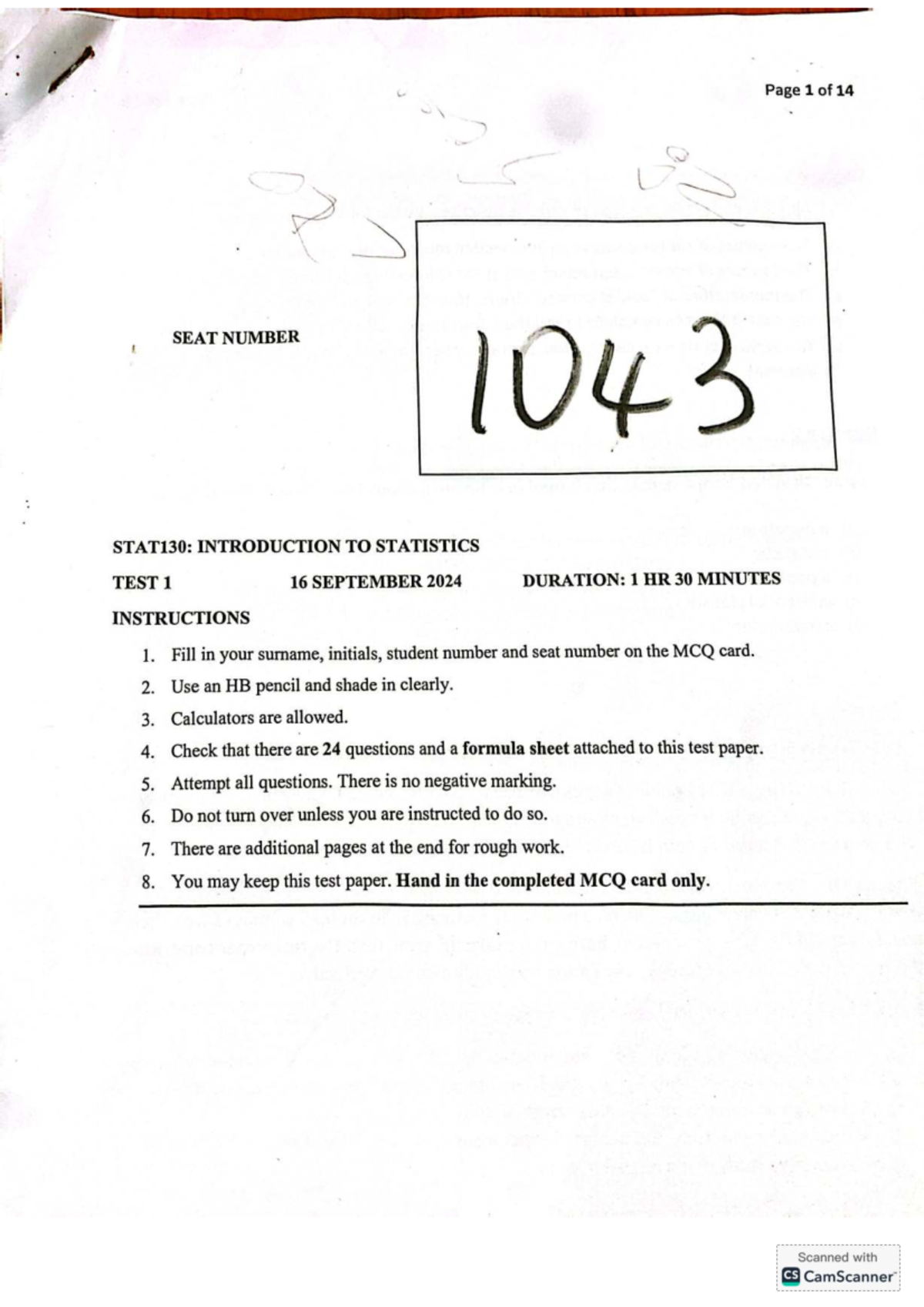 Stat 130: 2024 Test 1 - Introduction to Statistics Exam Guide - Studocu