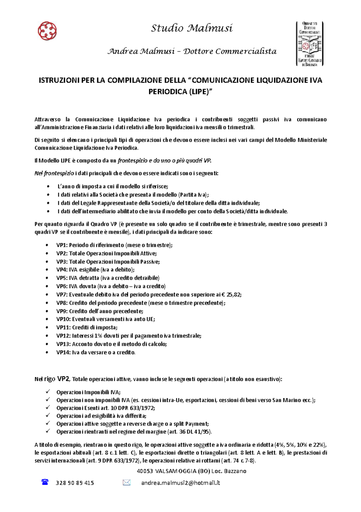 Istruzioni per la Compilazione della LIPE - Guida Pratica - Studocu