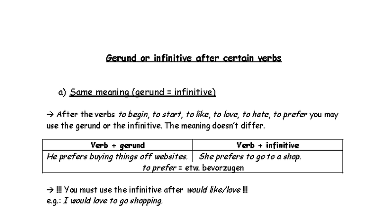 Gerund and Infinitive Usage After Verbs: A Study Guide - Studocu