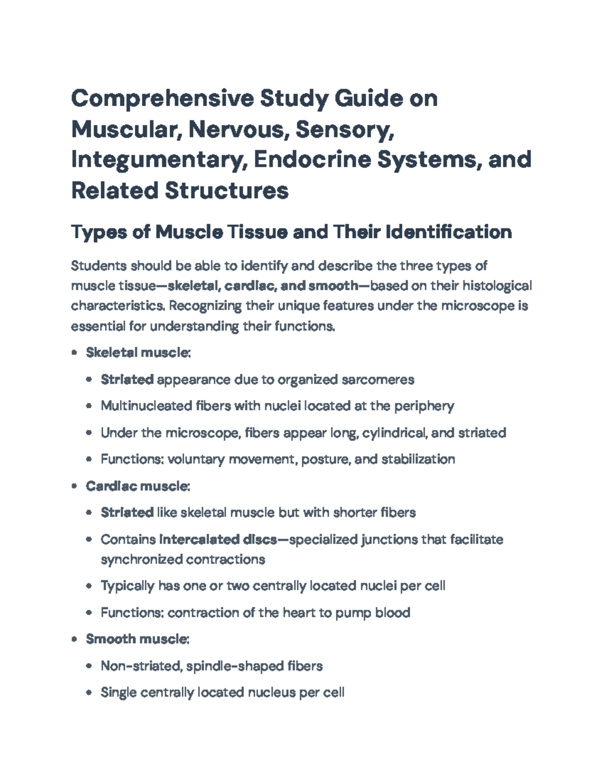 Comprehensive Study Guide: Muscular, Nervous, Sensory, & Integumentary ...