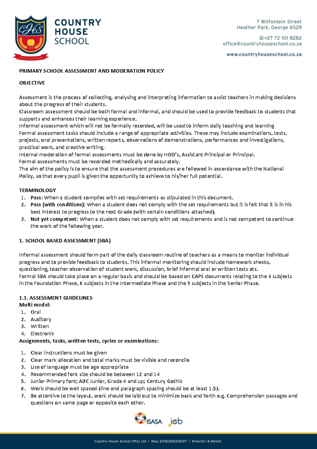 Assessment and Moderation Policy for Primary School (PSA 101) - Studocu