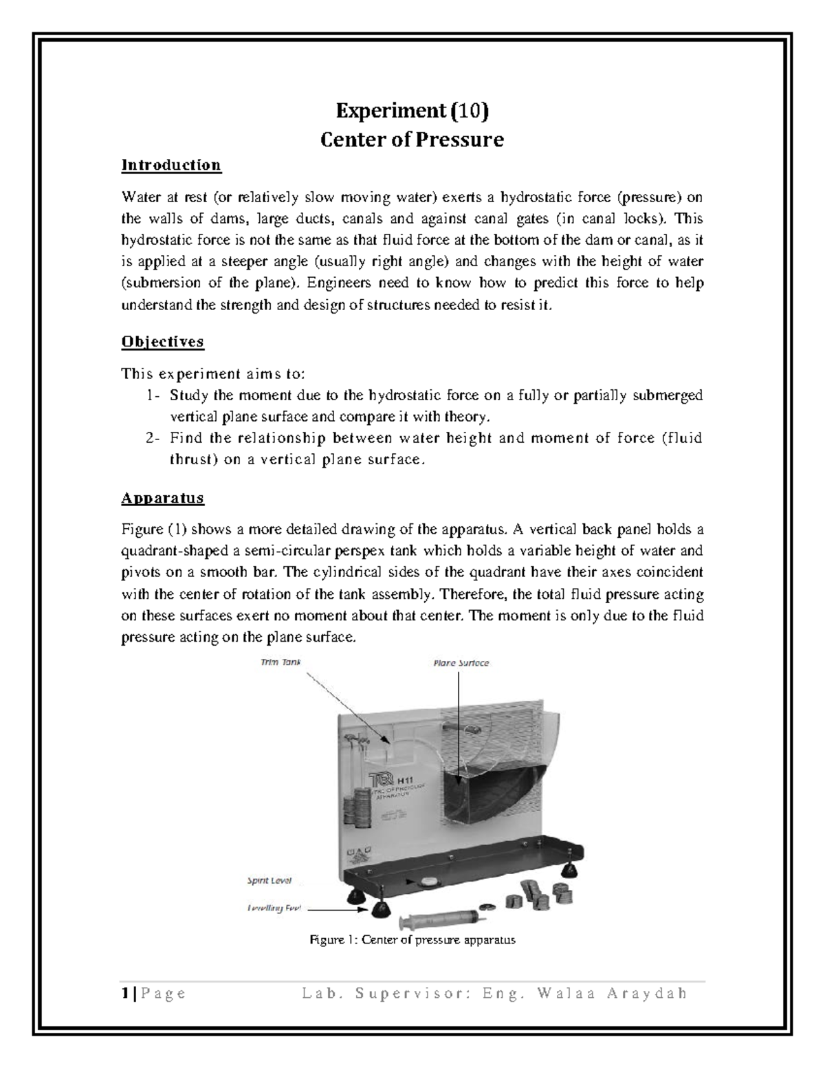 Center of Pressure Experiment: Analyzing Hydrostatic Forces and Moments ...
