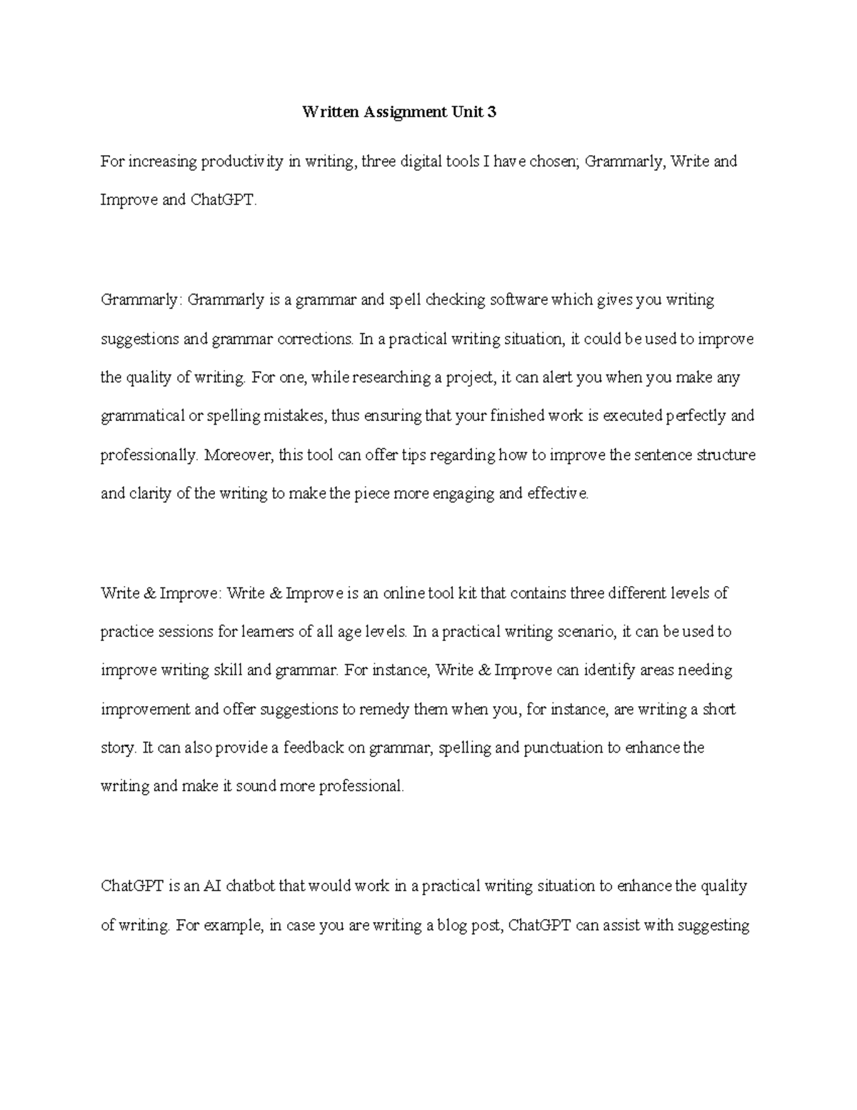Digital Tools for Writing Productivity: Unit 3 Assignment - Studocu