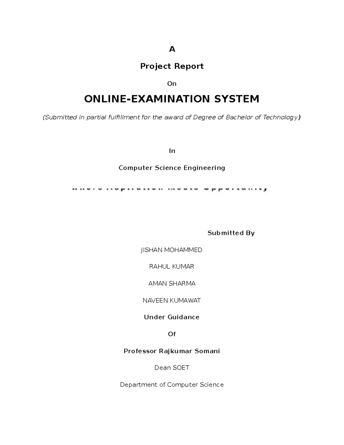 Online Examination System Project Report for B.Tech in CSE - Studocu