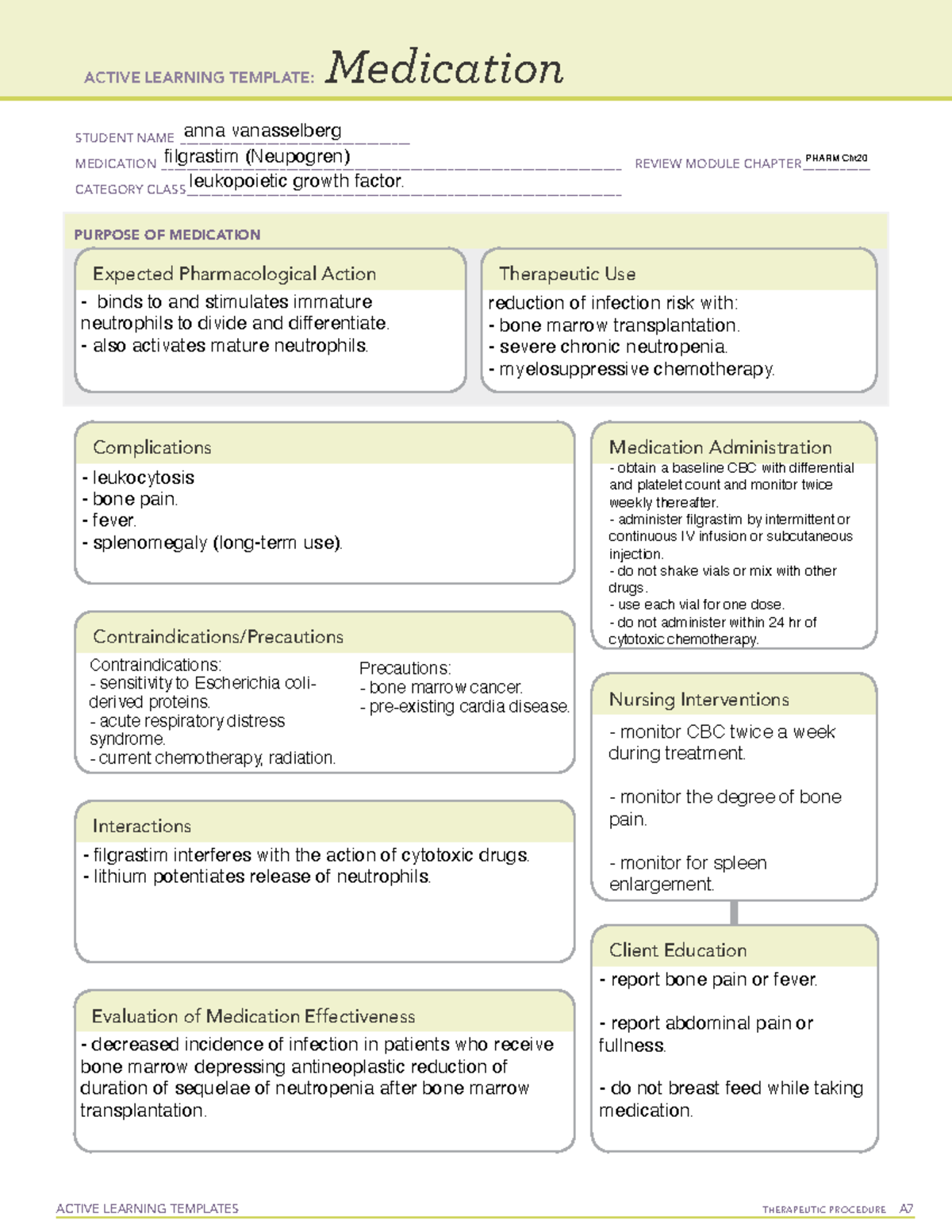 ATI Medication Study - Filgrastim Overview and Nursing Interventions ...