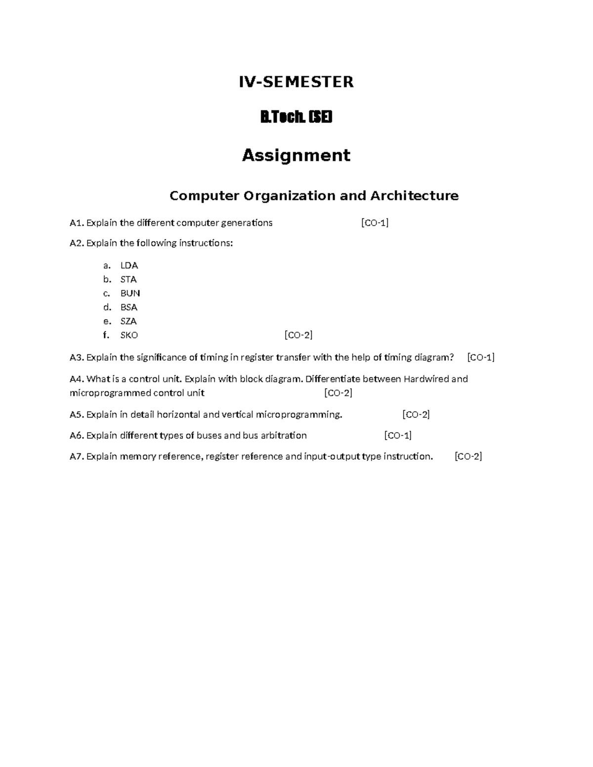 Assignment - helpful document - IV-SEMESTER B. (SE) Assignment Computer Organization and - Studocu