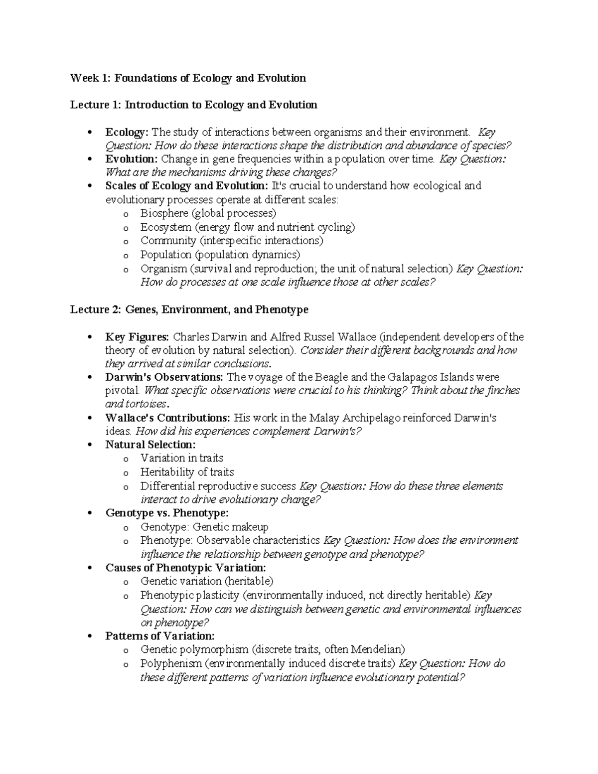 Ecology & Evolution Unit 1 Study Guide - Week 1: Foundations of Ecology ...