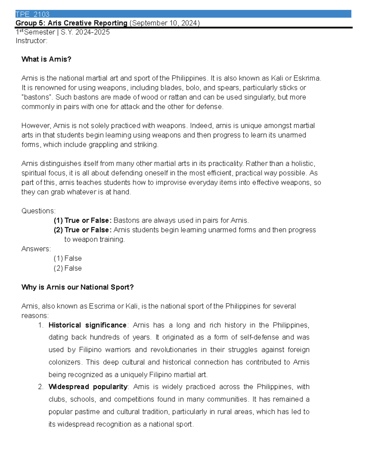 Arnis Reporting - Group Work - Group 5: Aris Creative Reporting ...