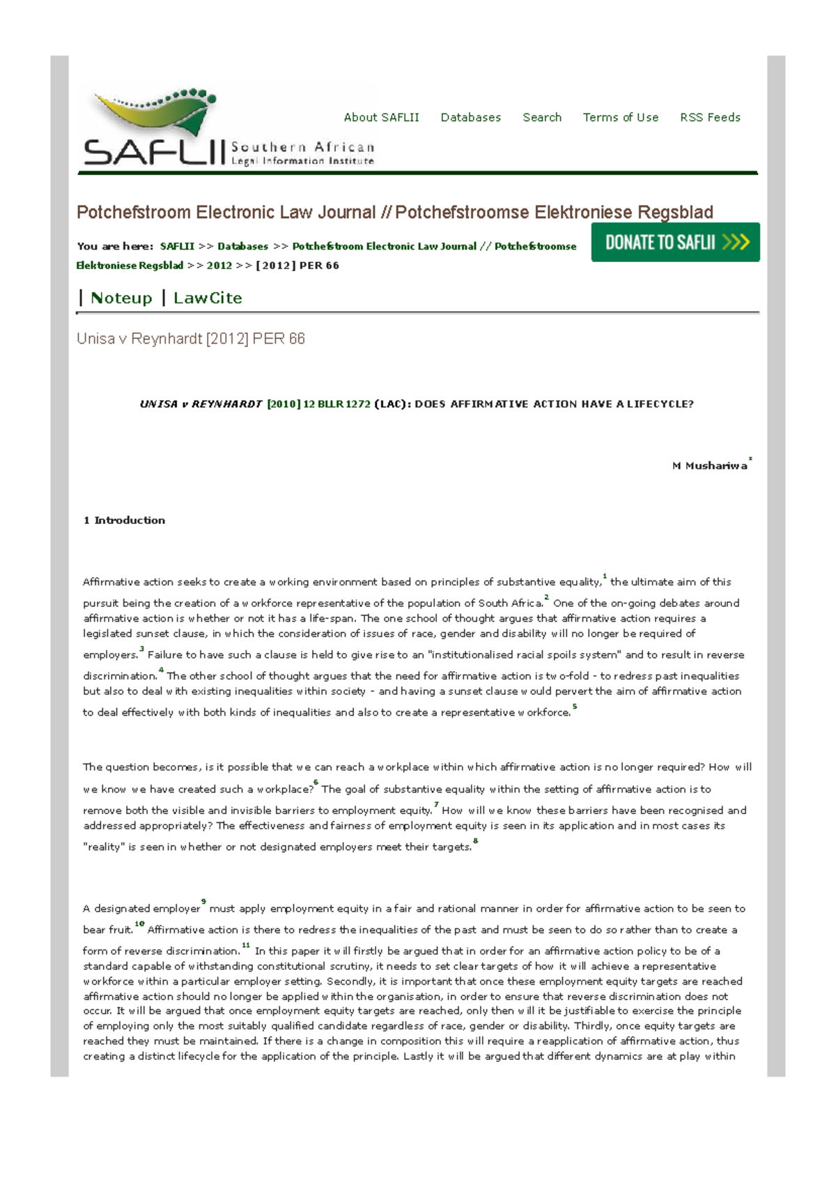 UNISA v Reynhardt: Affirmative Action Lifecycle Analysis (2012 PER 66 ...