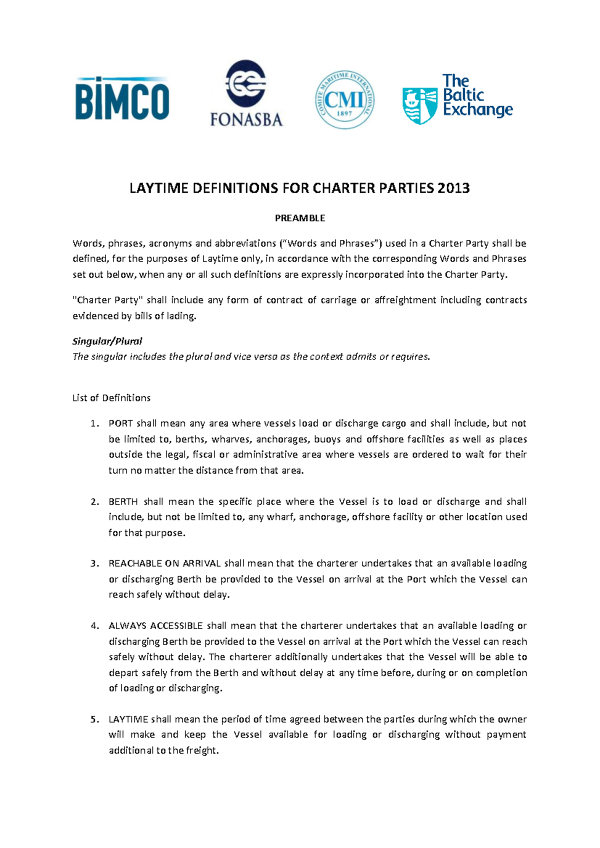 LAYTIME DEFINITIONS FOR CHARTER PARTIES 2013: A Comprehensive Guide ...