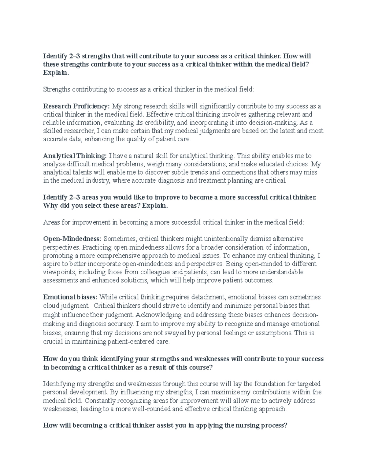 Mod 1 Discussion: Key Strengths & Areas for Growth in Critical Thinking ...