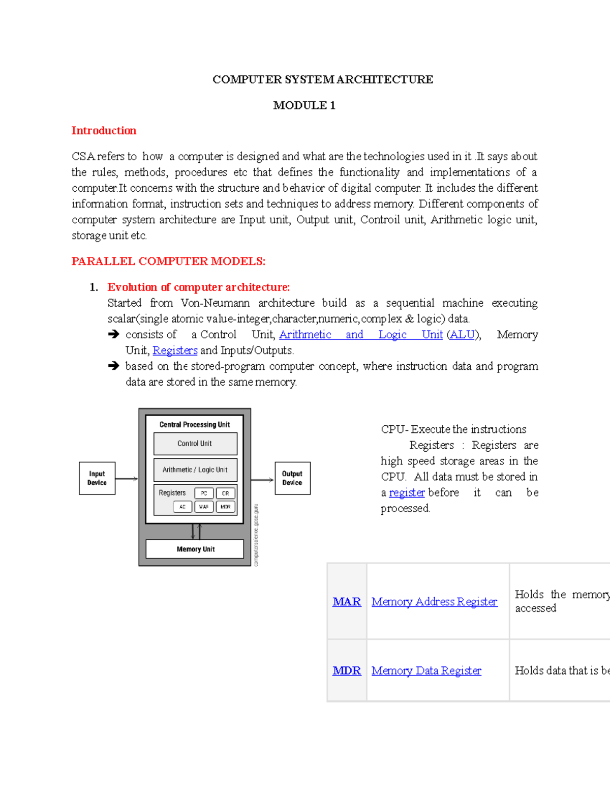 Csa- mod 1 - This is the lecture note of computer system architecture module 1. - COMPUTER ...