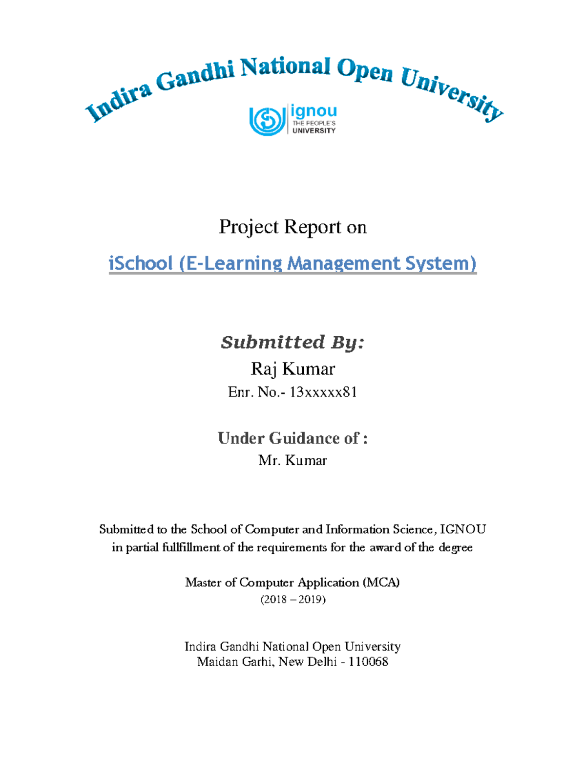iSchool Project Report - E-Learning Management System (MCA) - Studocu
