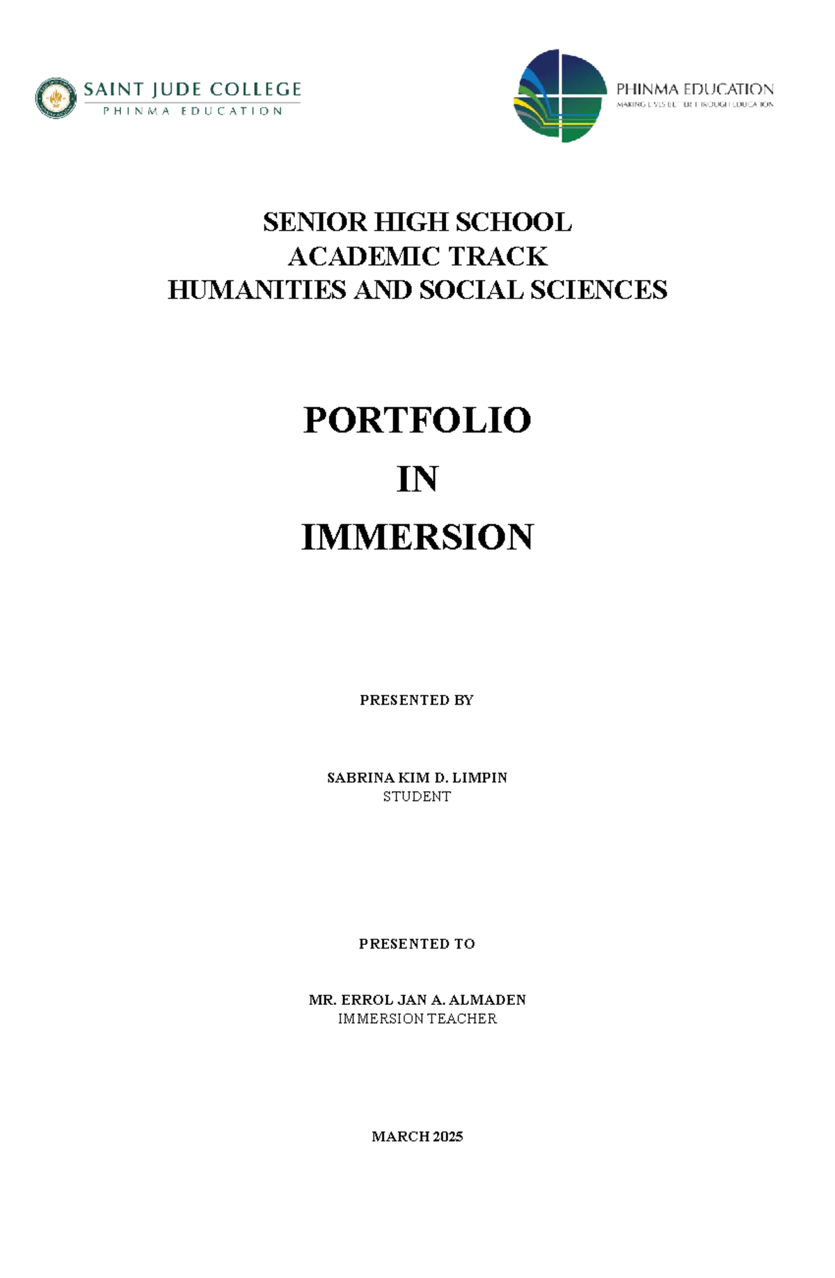 Portfolio.docx - Art portfolio - . SENIOR HIGH SCHOOL ACADEMIC TRACK ...