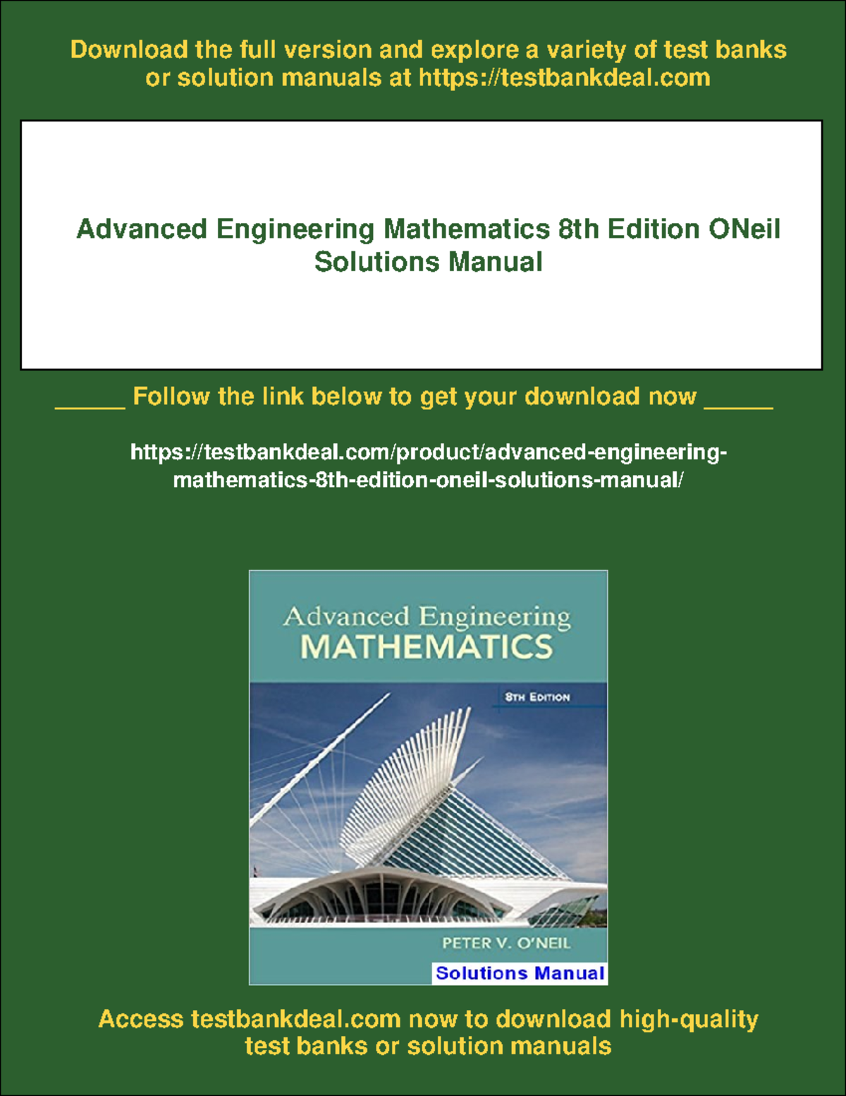 Advanced Engineering Mathematics 8th Ed. O'Neil Solutions Manual ...