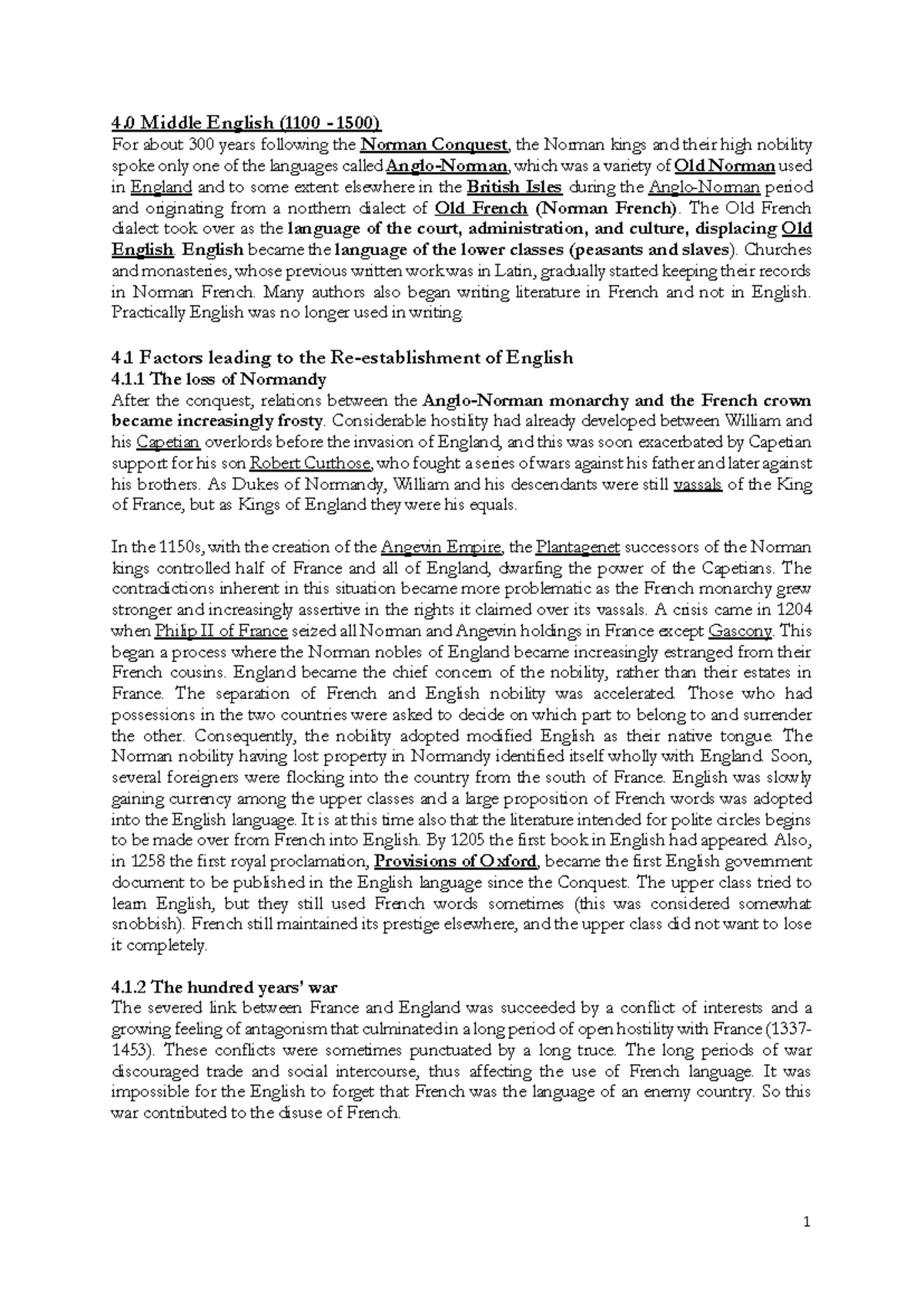 4.0 Middle English (1100-1500): Language Evolution and Influences - Studocu