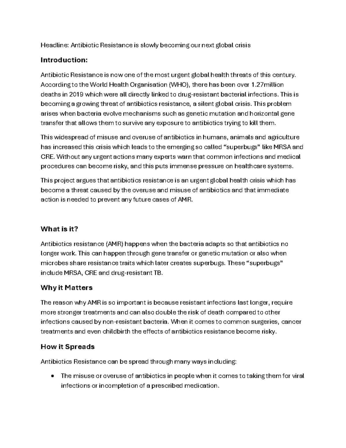 Antibiotic Resistance: A Global Health Crisis - Draft Project (Task 7 ...