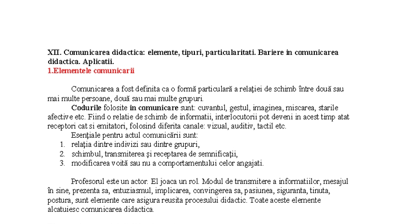 XII. Comunicarea Didactică: Elemente, Tipuri și Bariere - Aplicatii ...