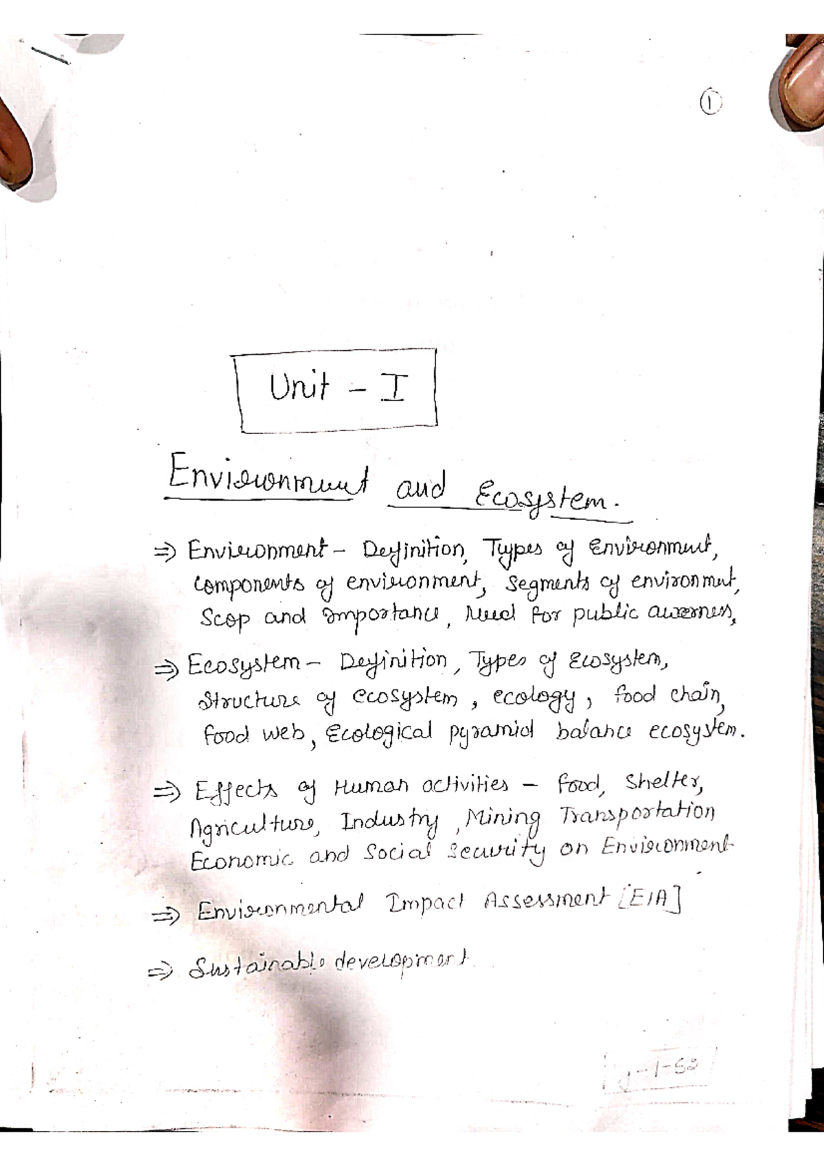 Unit I EVS - Notes on Environment and Ecosystem Concepts - Studocu