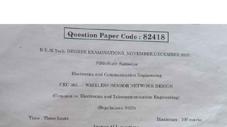 CEC 365 Wireless Sensor Network Design Nov-Dec 2025 Question Paper ...