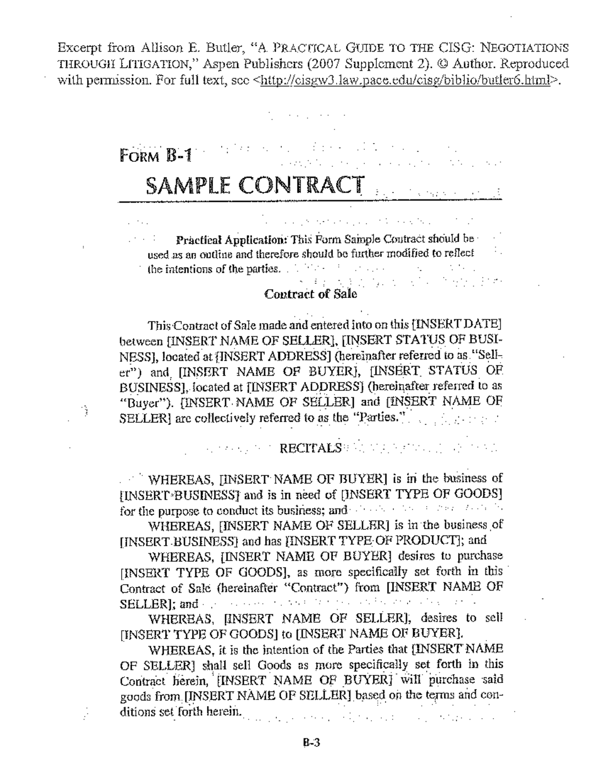 Sample Contract of Sale: A Practical Guide to the CISG - Studocu