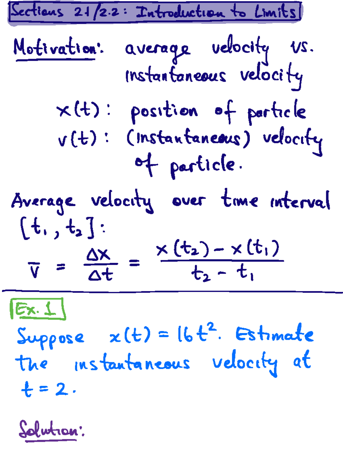 Calculus II: Estimating Instantaneous Velocity & Limits Concepts - Studocu