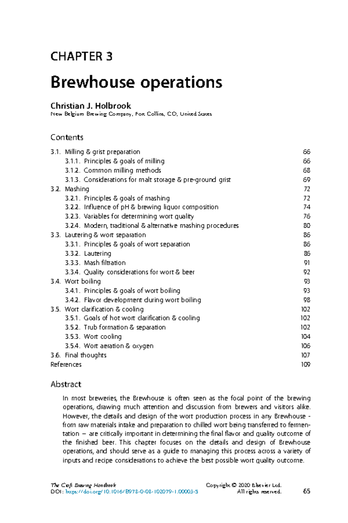 CHAPTER 3: Brewhouse Operations in Craft Brewing (Holbrook 2020) - Studocu