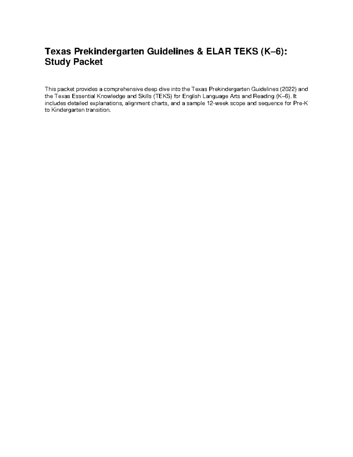 Texas Prekindergarten Guidelines & ELAR TEKS Study Packet (2022) - Studocu