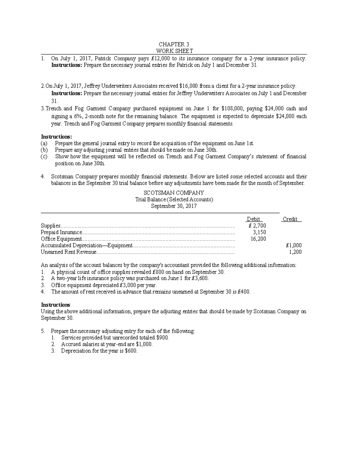Chapter 3 Worksheet: Journal Entries & Adjustments for Companies - Studocu
