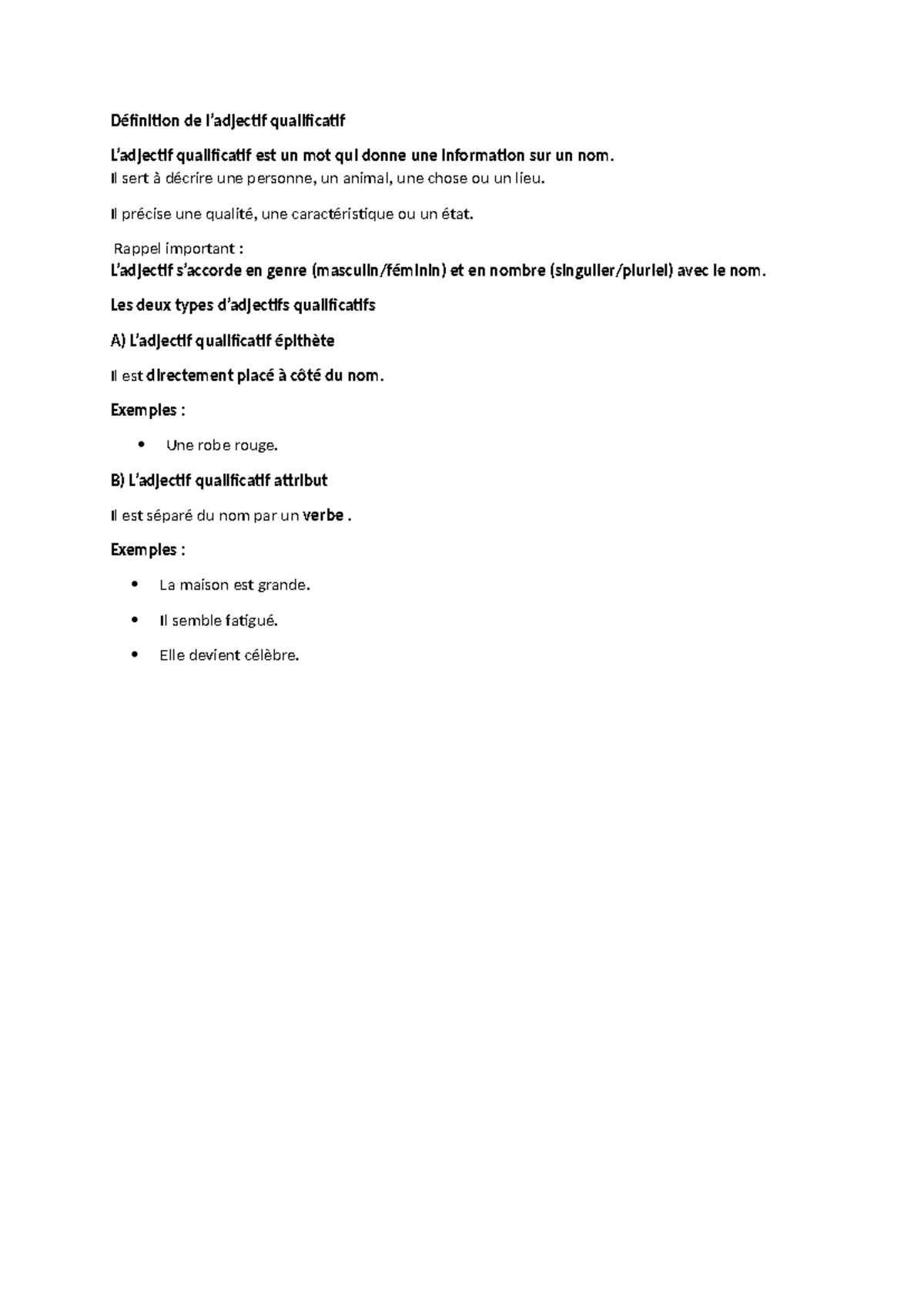Définition de l - cours - Définition de l’adjectif qualificatif L ...