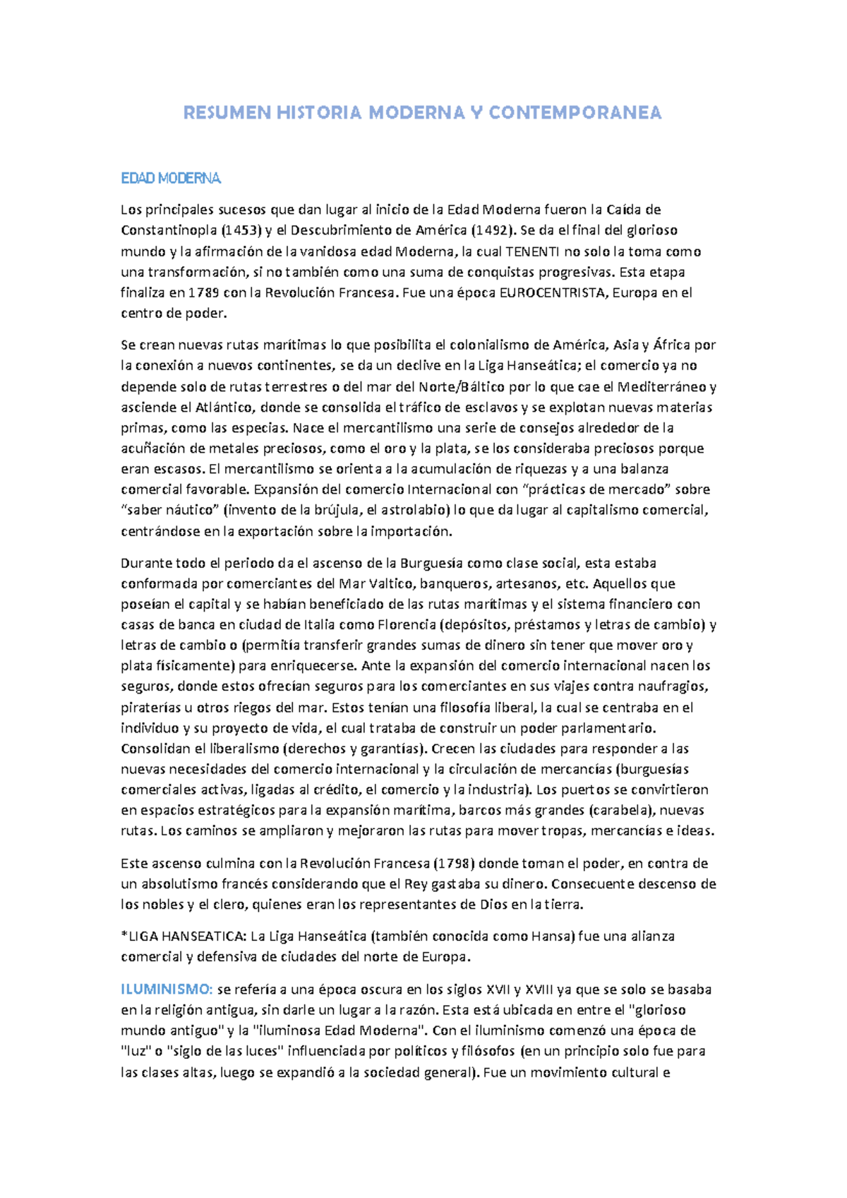 Resumen Historia Moderna y Contemporánea: Claves de la Edad Moderna ...